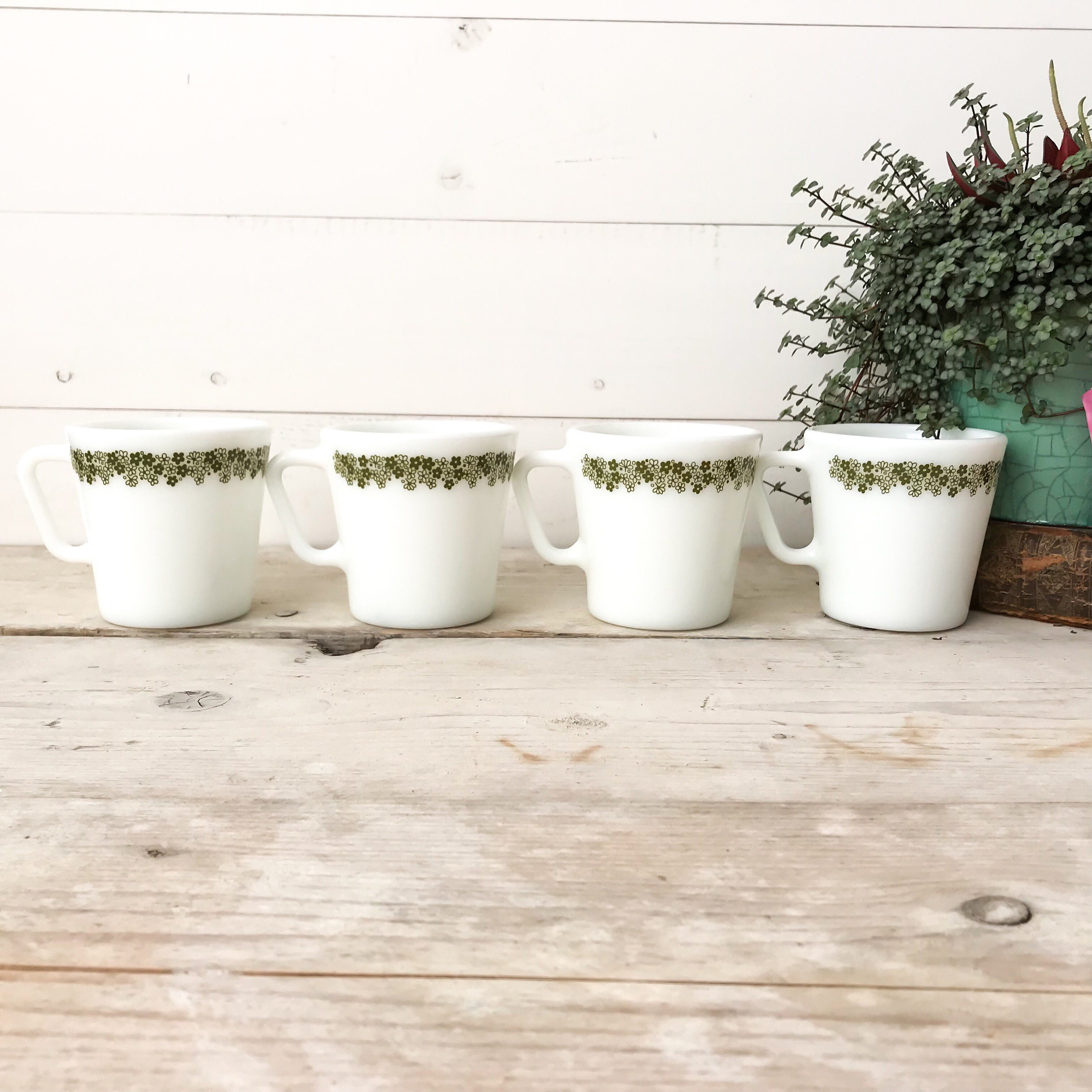 Vintage 4 Pyrex Crazy Daisy /spring Blossom Mugs Green - Etsy