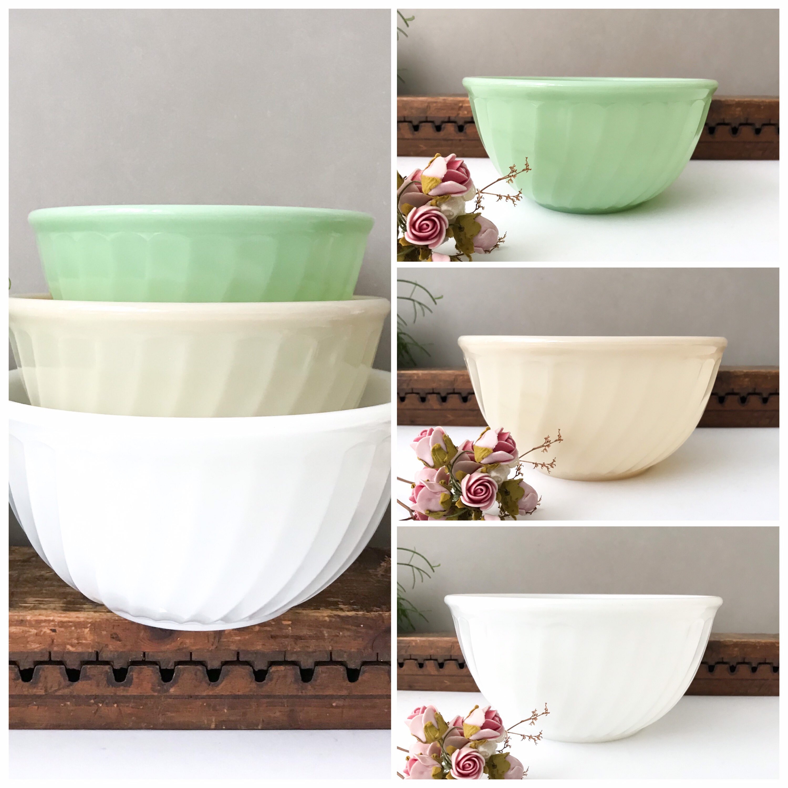 Vintage Fire King Swirl Bowls 7 8 9 Mint Green | Etsy