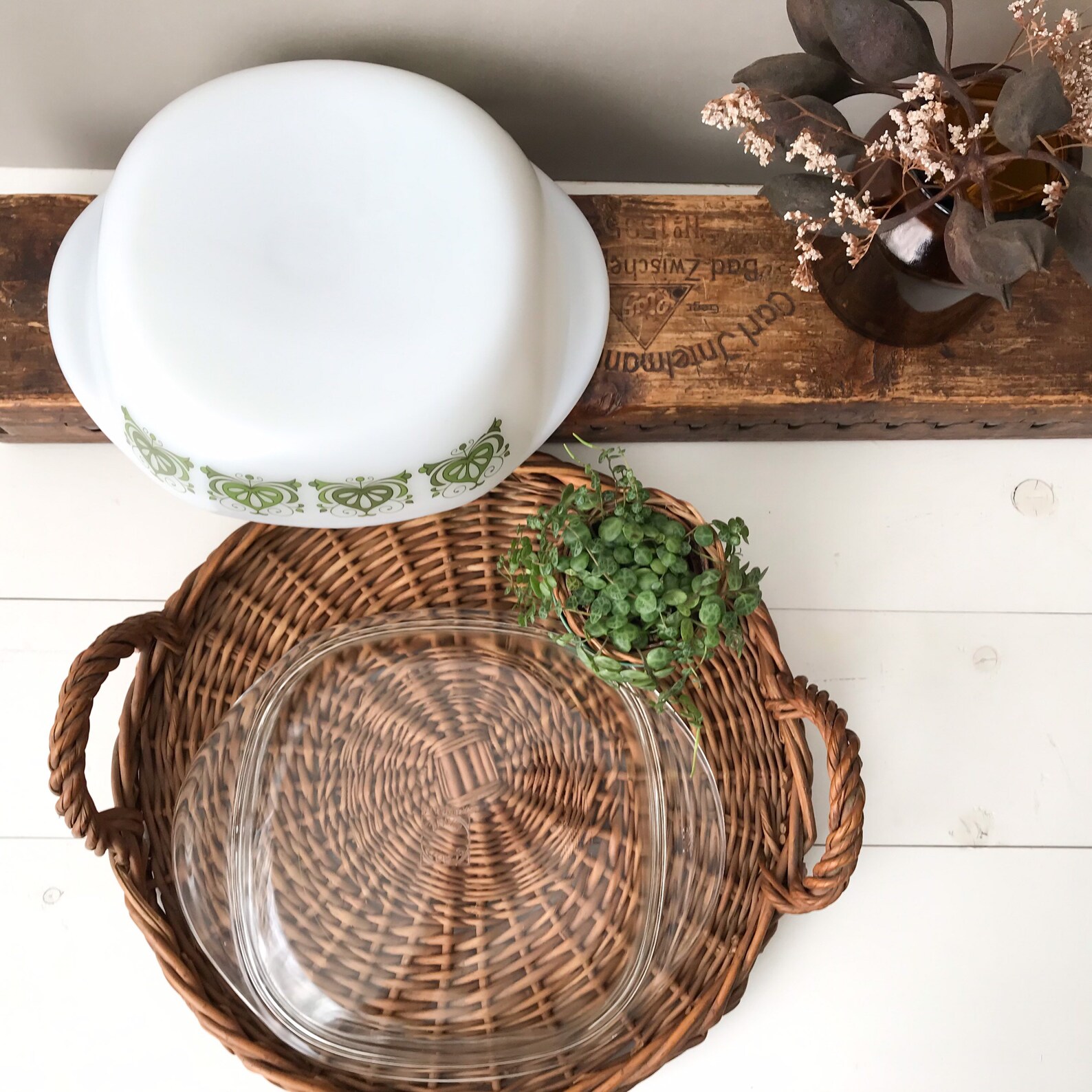 Vintage Jena Glass Lidded Casserole Oven Dish Green Floral | Etsy