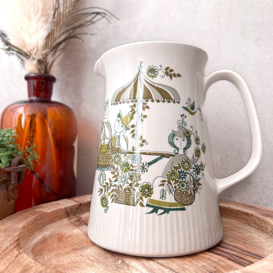 Figgjo Flint Market Jug, Vintage Pitcher, Scandinavian Green Tableware ...