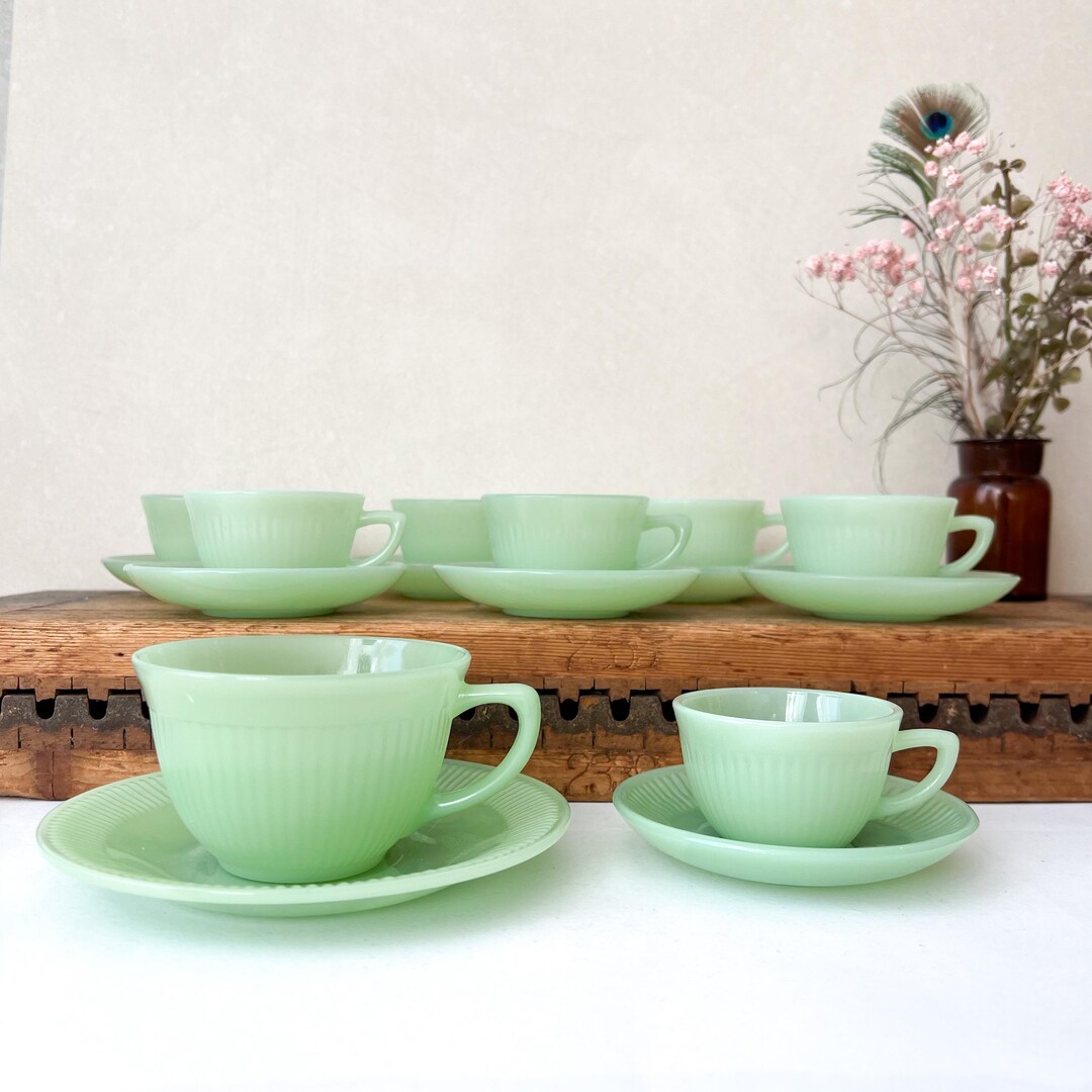 Vintage Fire King Jadeite Demitasse Cup and Saucer, Jane Ray Jadeite ...