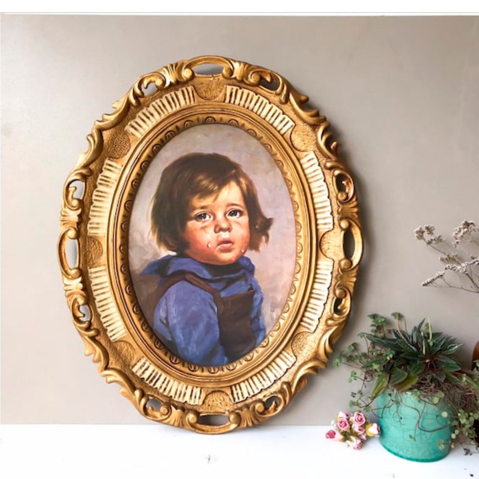 Vintage Bragolin Crying Boy Needlepoint Giovanni Bragolin | Etsy