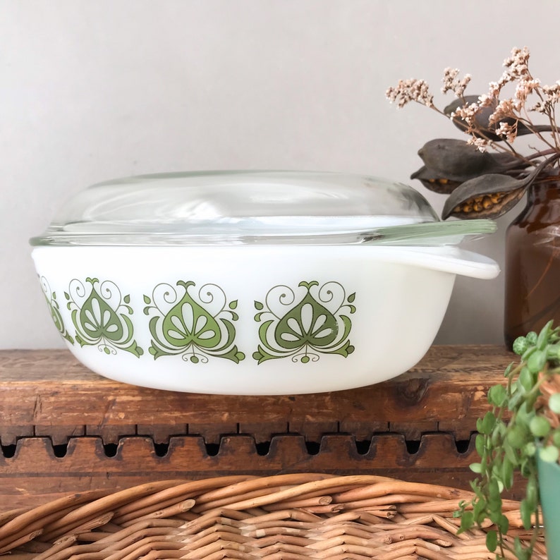 Vintage Jena Glass Lidded Casserole Oven Dish Green Floral | Etsy