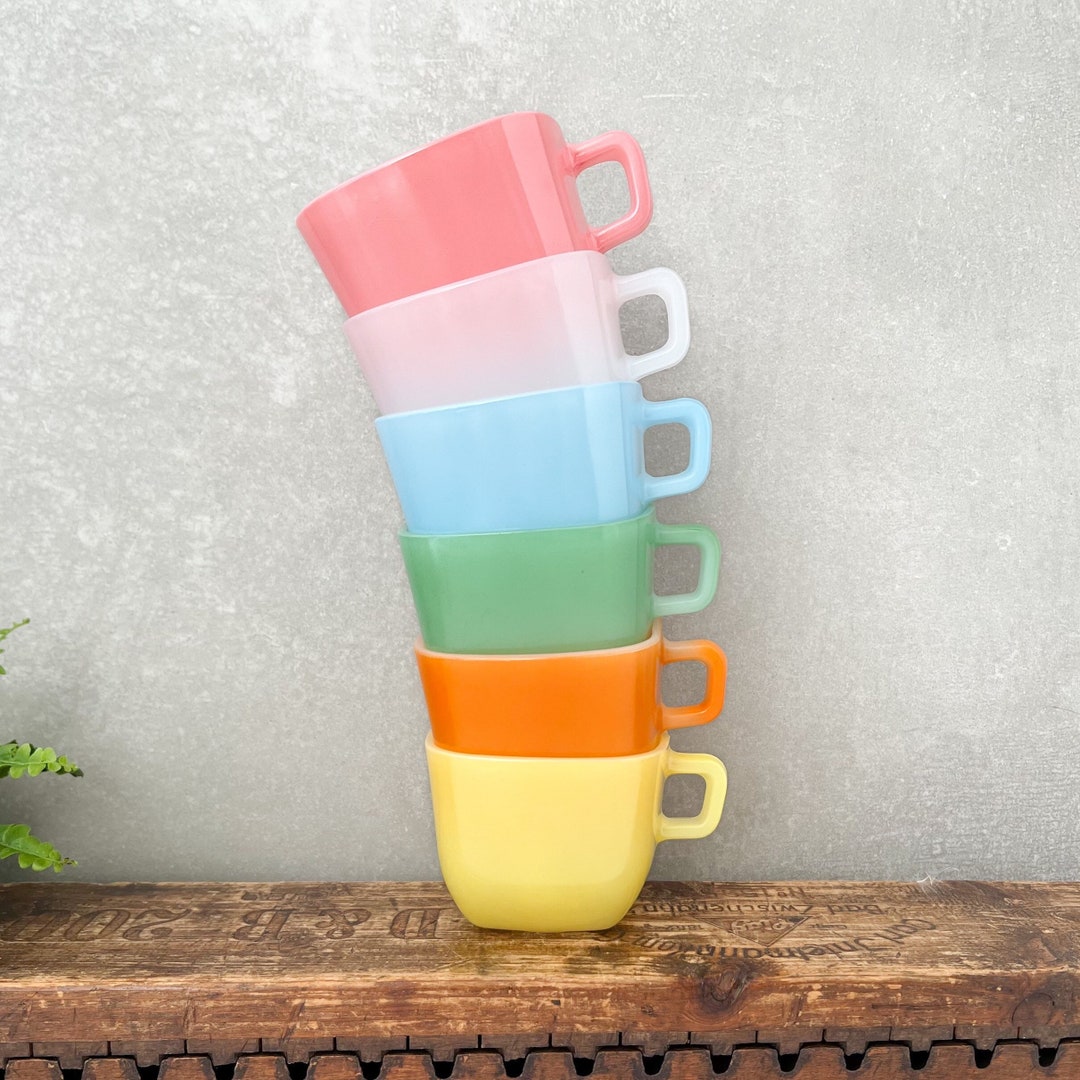 Vintage Arcopal Opale Cups, Square Mugs, Rainbow Soup Cup, 60's French ...