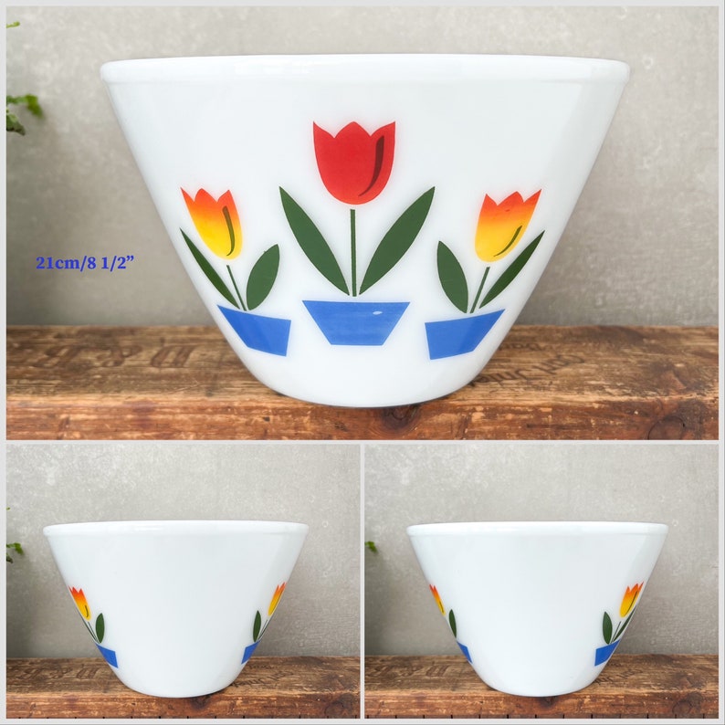 Vintage Fire King Tulip Nesting Mixing Bowl Set Splash Proof Red Tulip ...