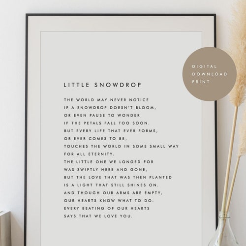 Little Snowdrop Poem Miscarriage Infant Loss Print 8x10 - Etsy