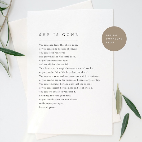 She is Not Gone Poem - Etsy