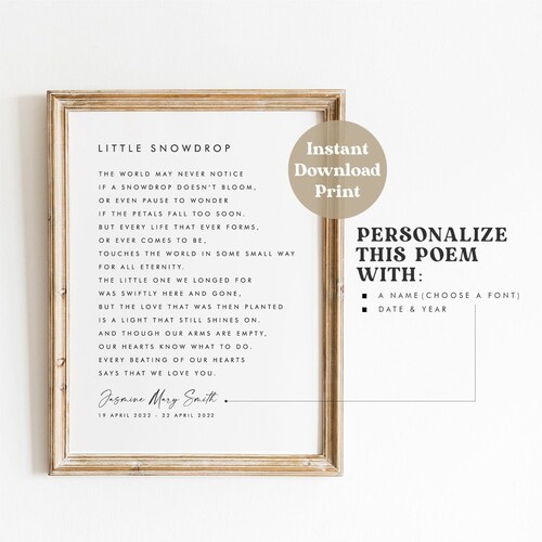 Baby Loss Poem Little Snowdrop Poem Miscarriage Print - Etsy