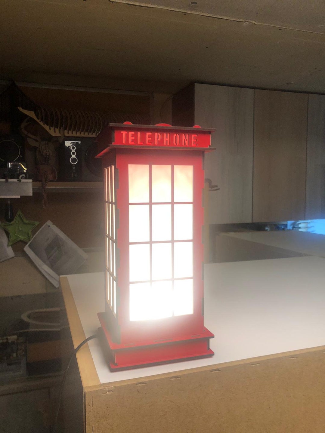 Telephone Booth Handmade Wooden Floor Lamp, Night Lamp - Etsy