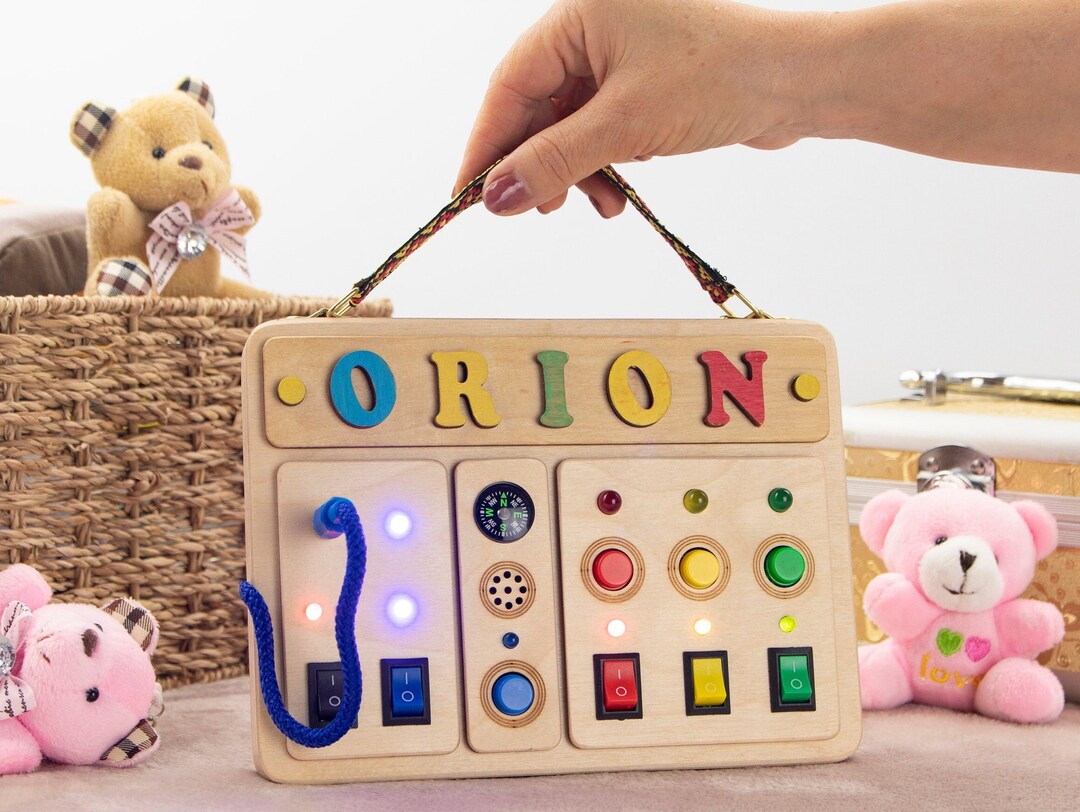 Personalized Light-up Busy Board: Montessori Wooden Toy - Etsy