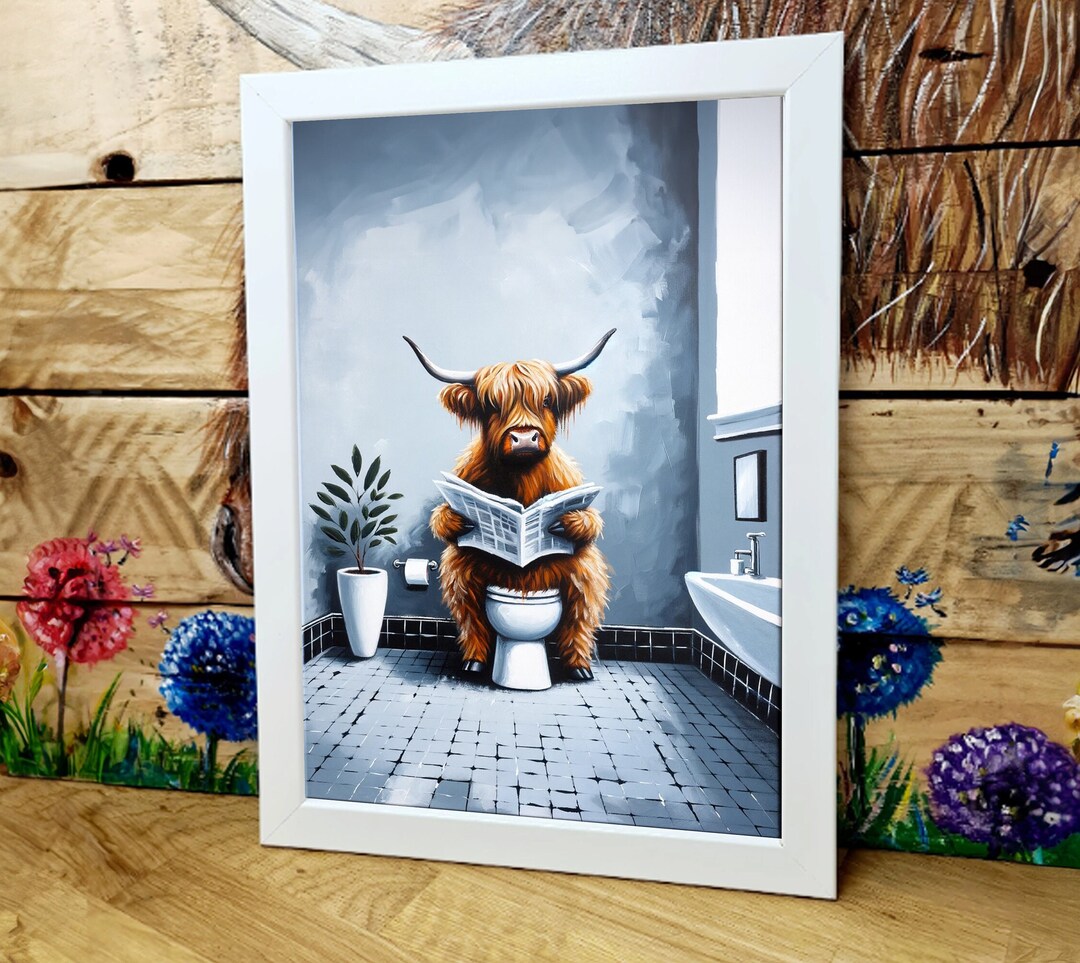 Highland Cow Print | A4 Framed Print | Highland Cow on the Loo | Made ...