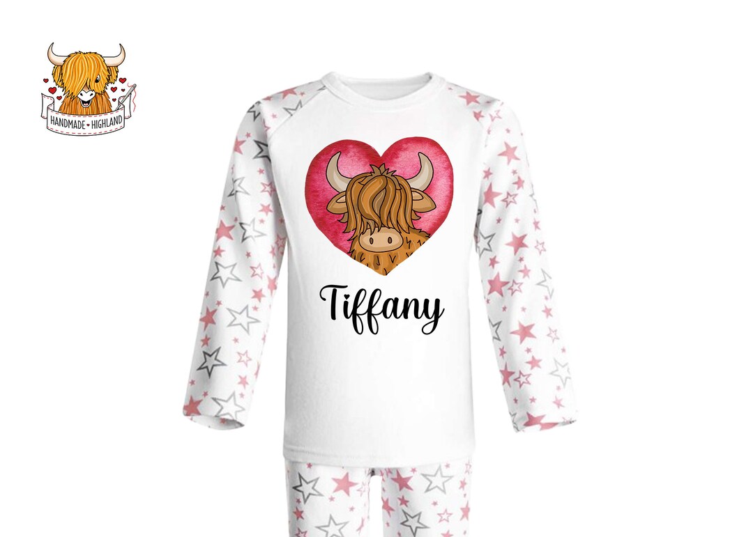 Personalised Highland Cow Pyjamas | Pj's | Kids Nightwear | Heart ...