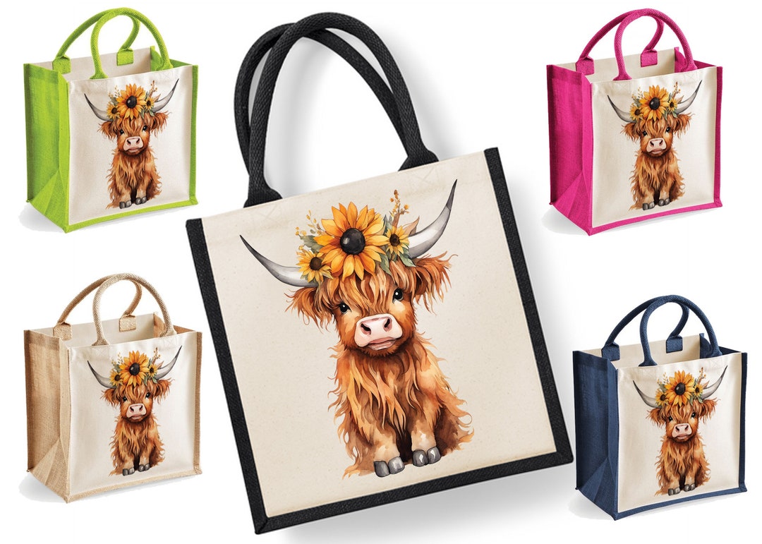 Highland Cow Tote Bag | Jute | Jute Tote Bag | Shopping Bag | Reusable ...