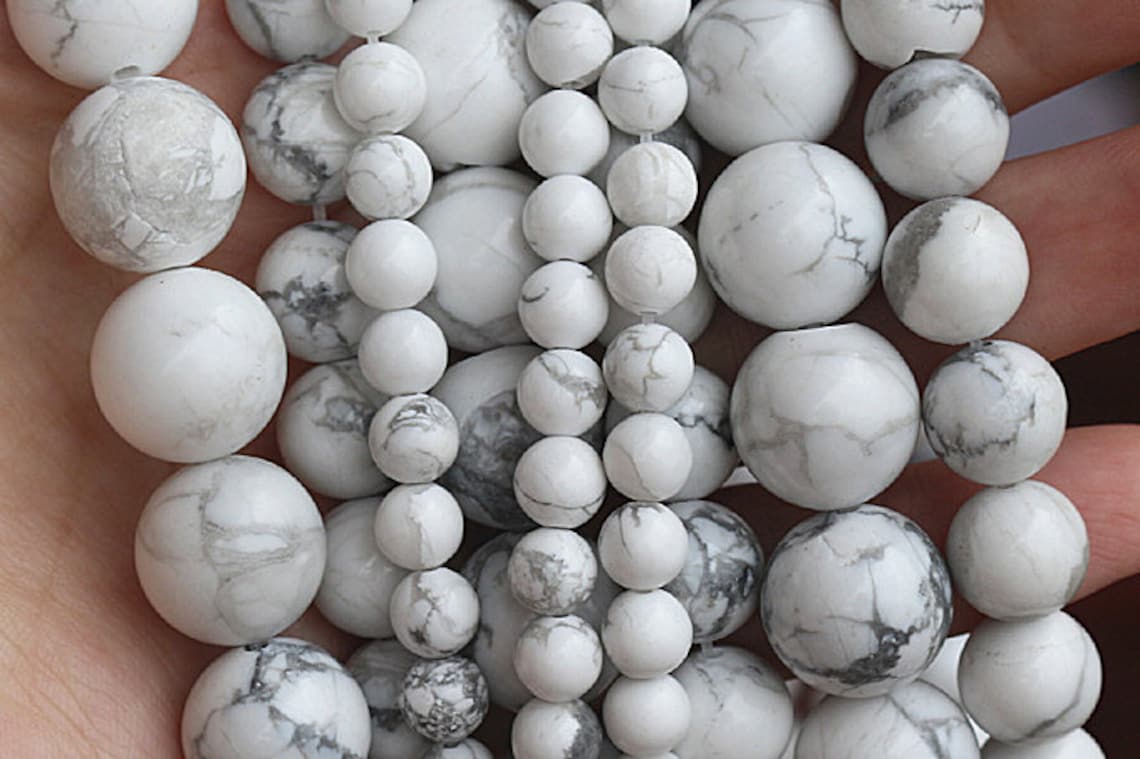 White Howlite Smooth Round Beads, 15 Inch Full Strand ( 4mm 6 Mm 8mm ...