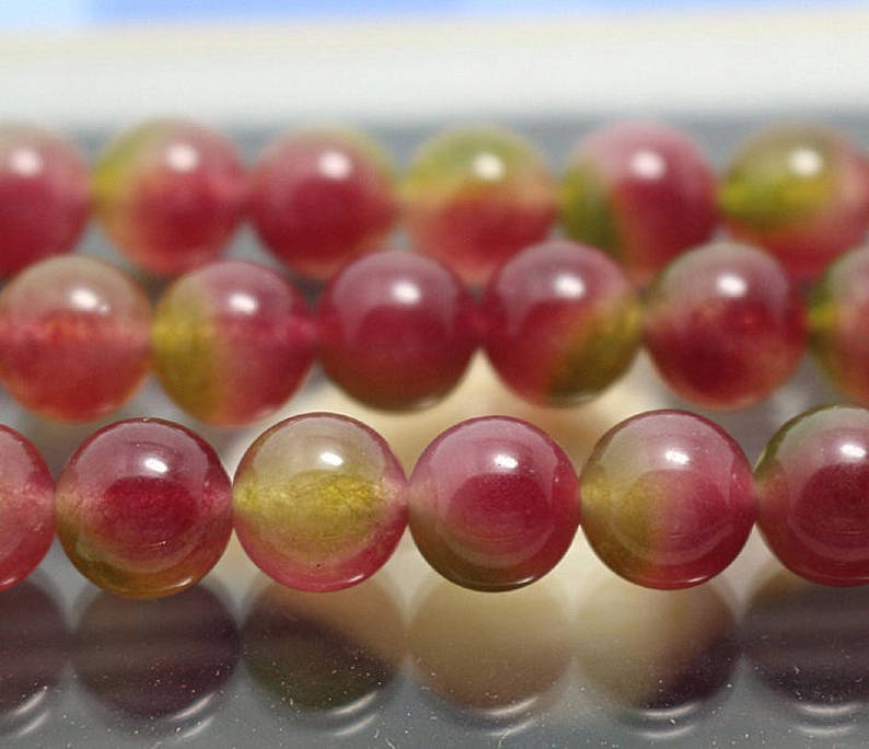 2 Str Malaysia Jade smooth round beads Watermelon Red Beads | Etsy