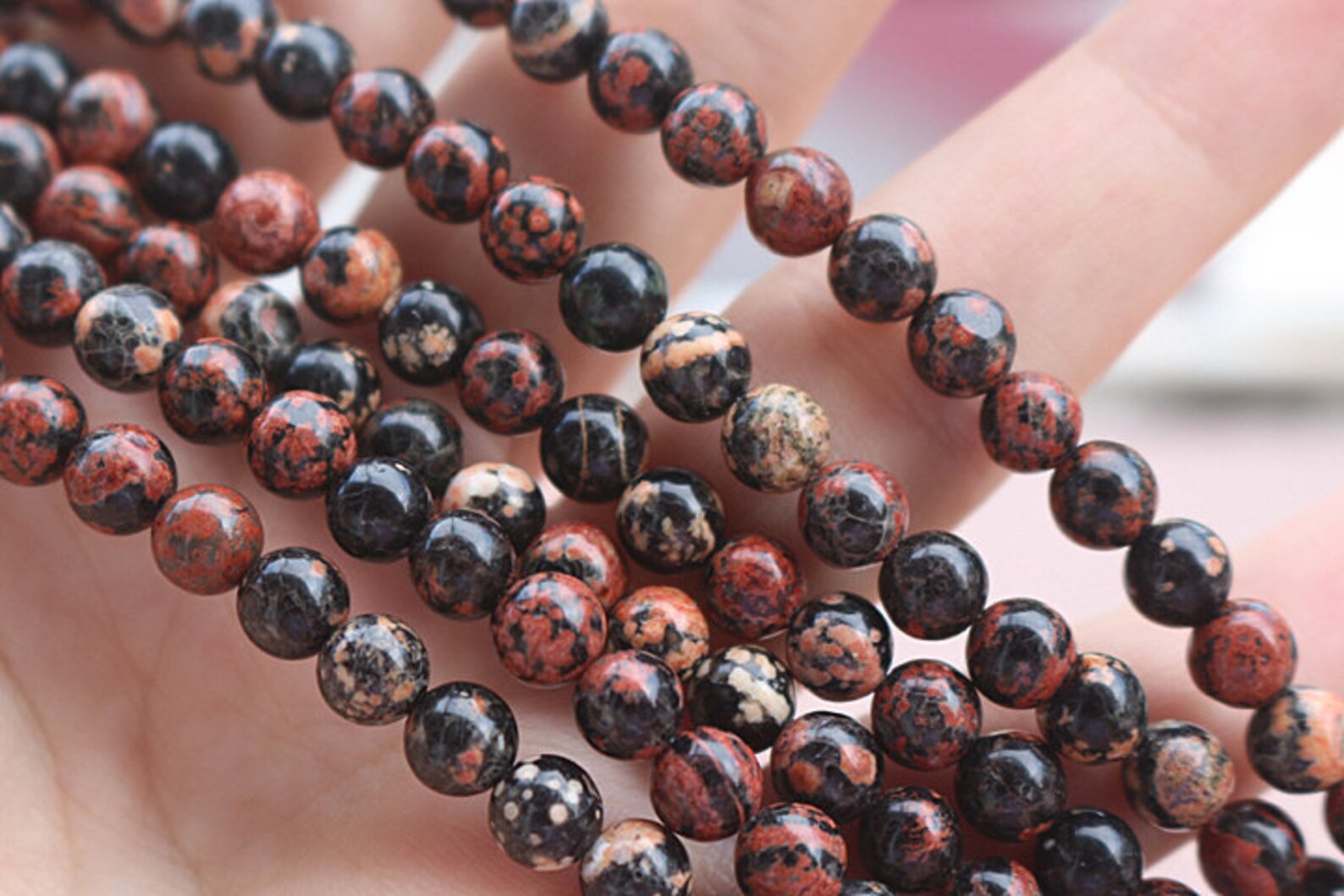 Red Snowflake Smooth Round Beads 15 Inch Full Strand 4mm 6 | Etsy