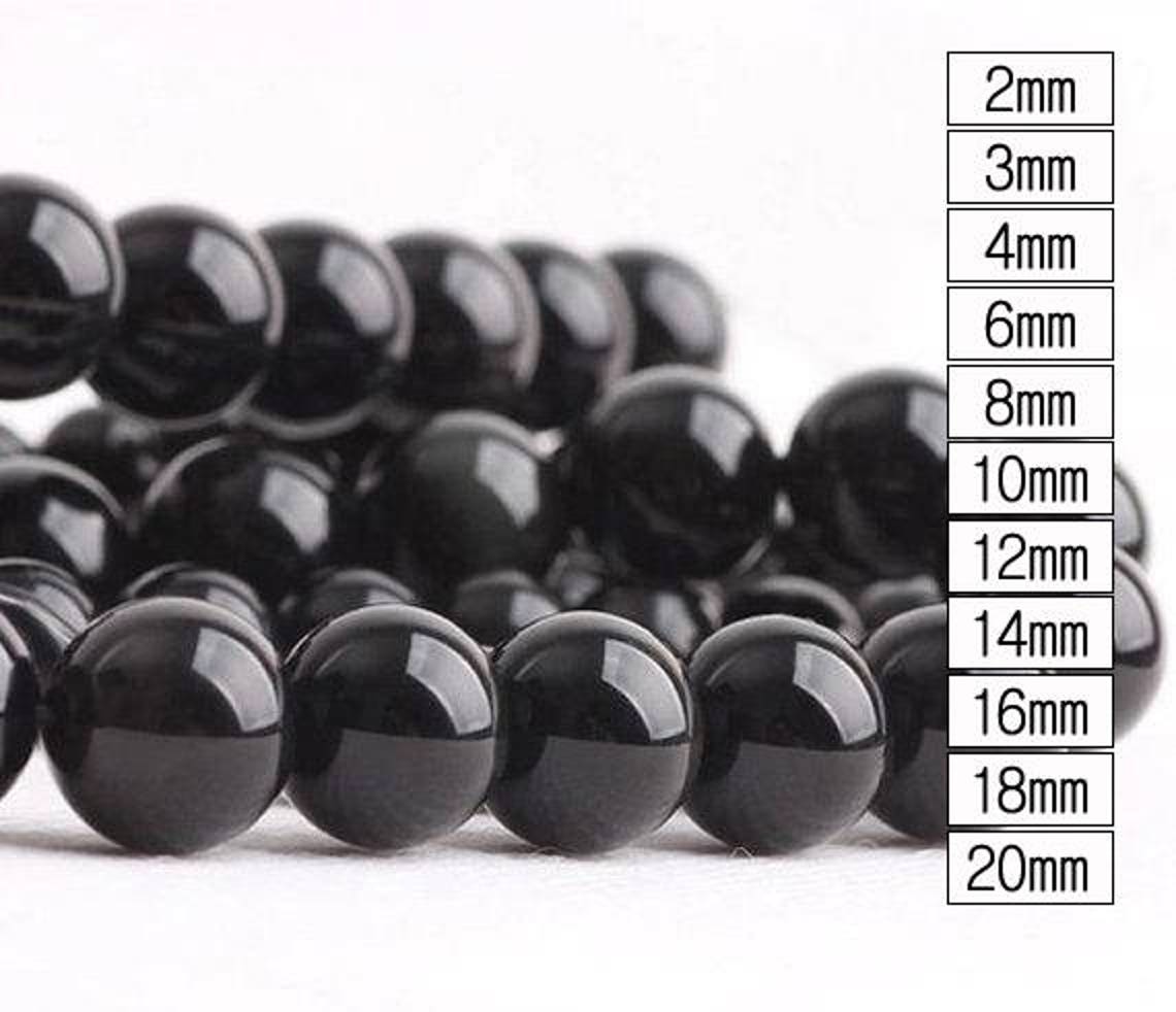 Natural Black Onyx Beads, Smooth Round Beads, 15