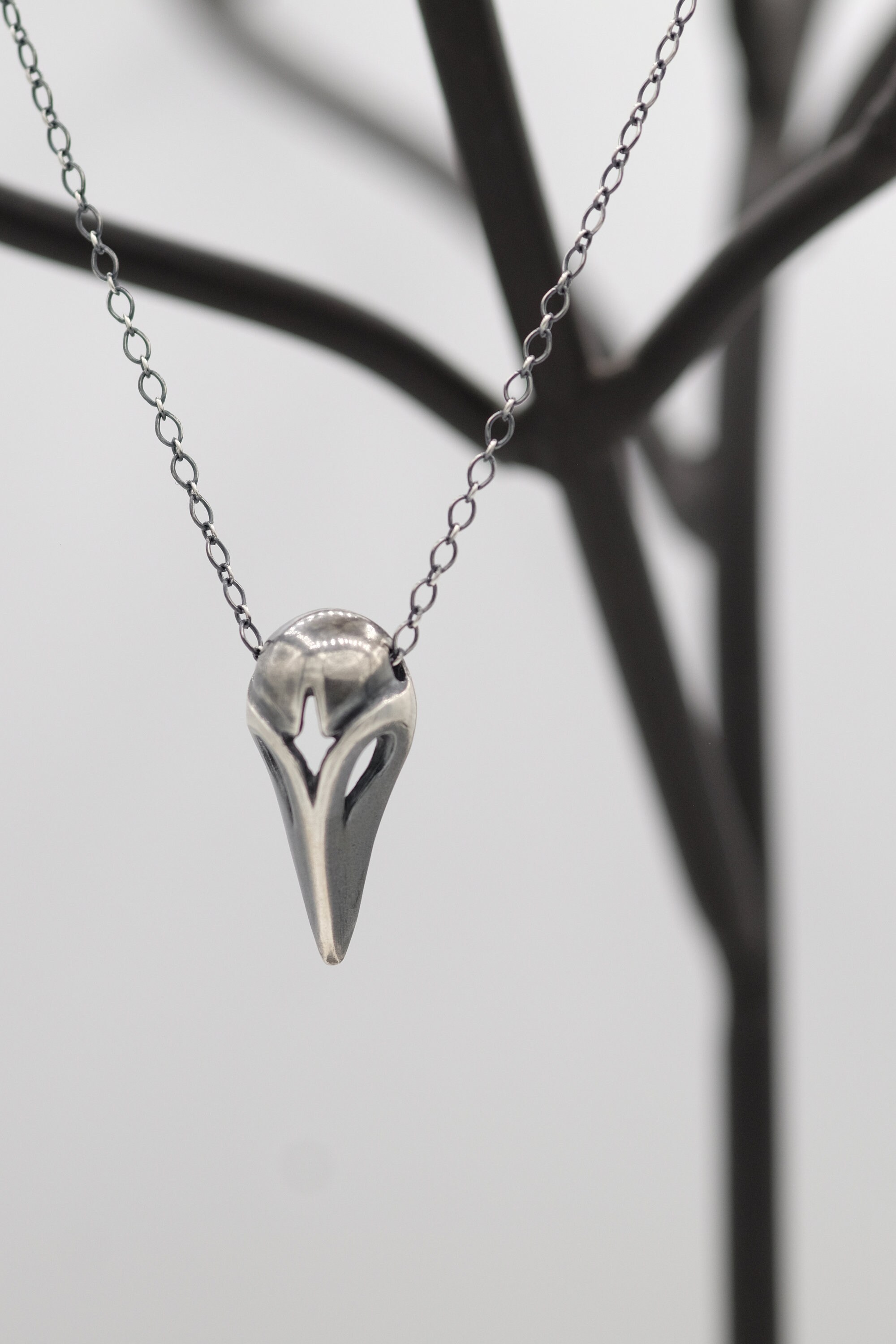 Bird Necklace Sterling Silver / Raven or Crow Skull Mask | Etsy