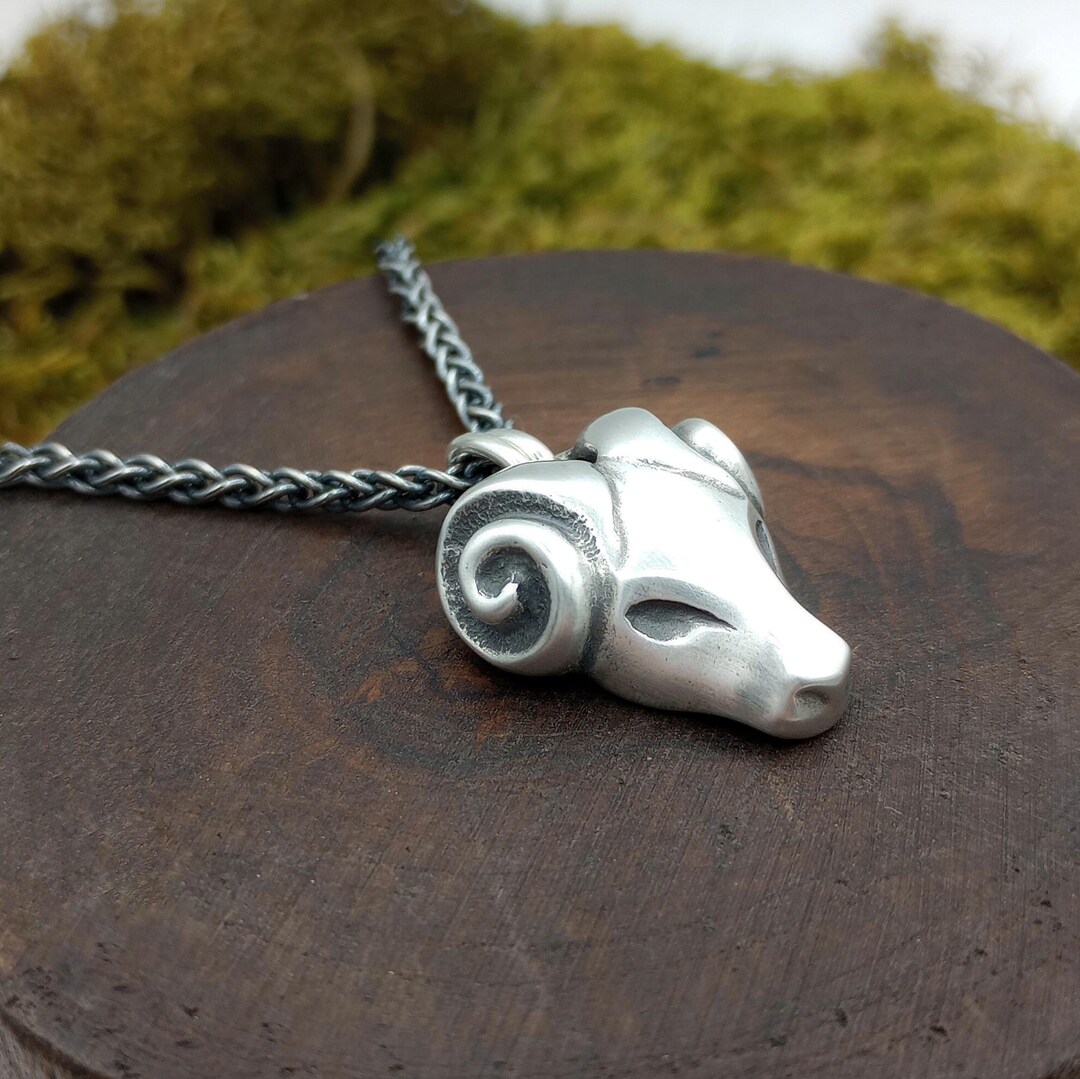 Ram Necklace Sterling Silver / Aries Pendant on a Thick Woven Style ...