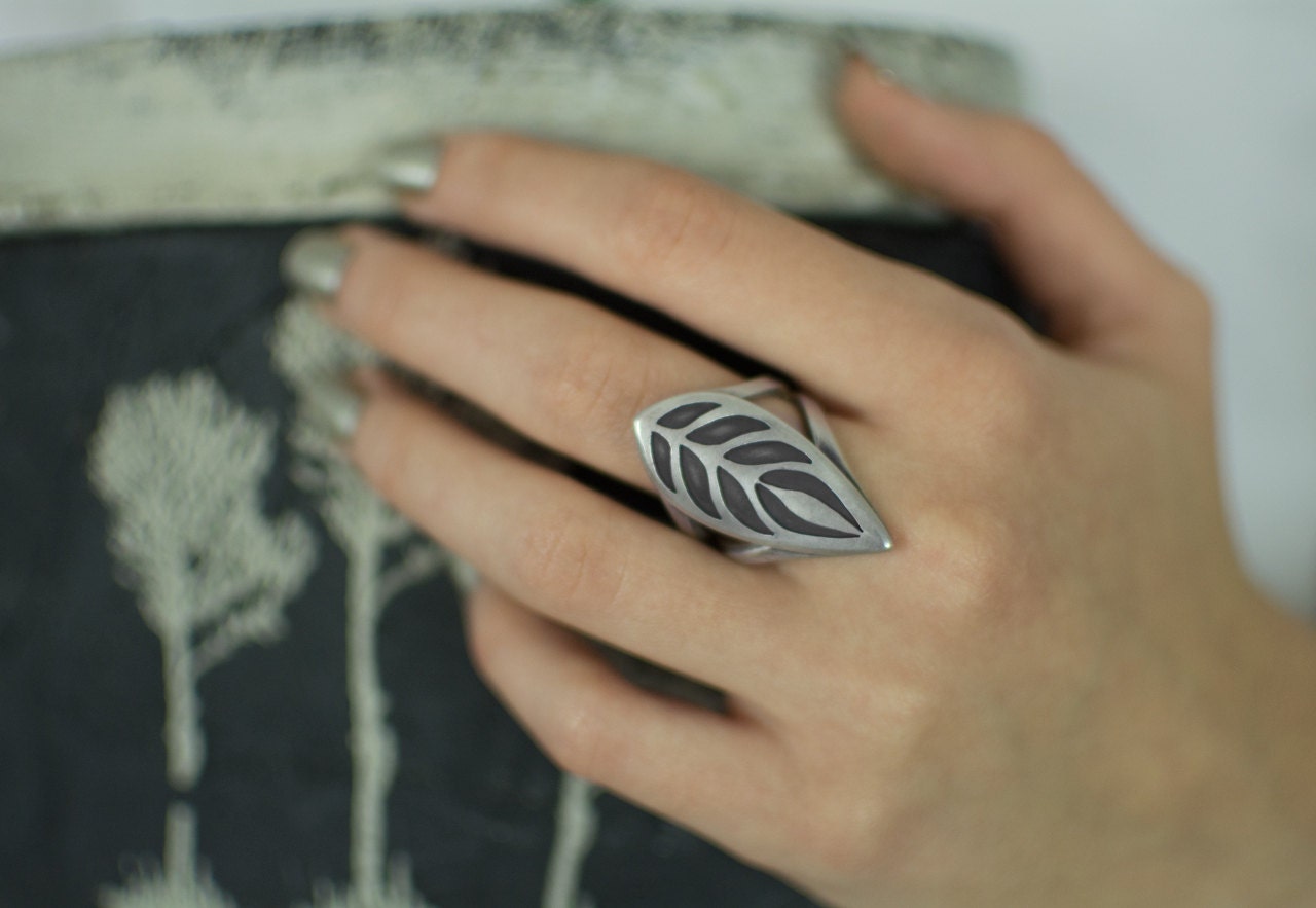 Leaf Ring Sterling Silver / Leaf Skeleton Jewelry / Modern Organic ...