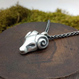 Ram Necklace Sterling Silver / Aries Pendant on a Thick Woven Style ...