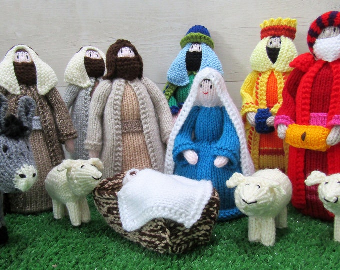 Hand Knitted Nativity Set Including Donkey Christmas Scene | Etsy