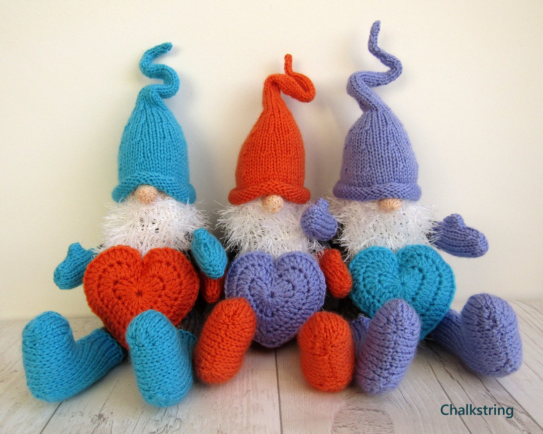Hand Knitted Gnome With Heart Hug. Choice of Colours - Etsy