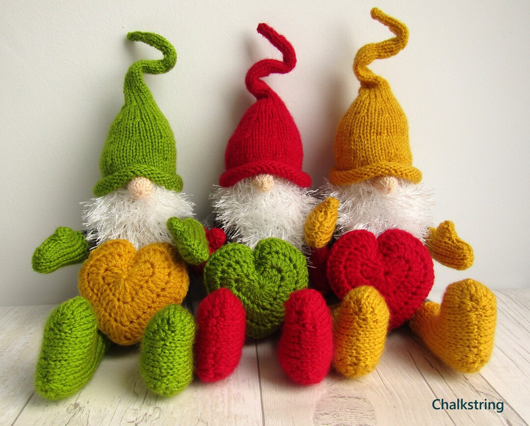 Hand Knitted Gnome With Heart Hug. Choice of Colours. Christmas Gift ...