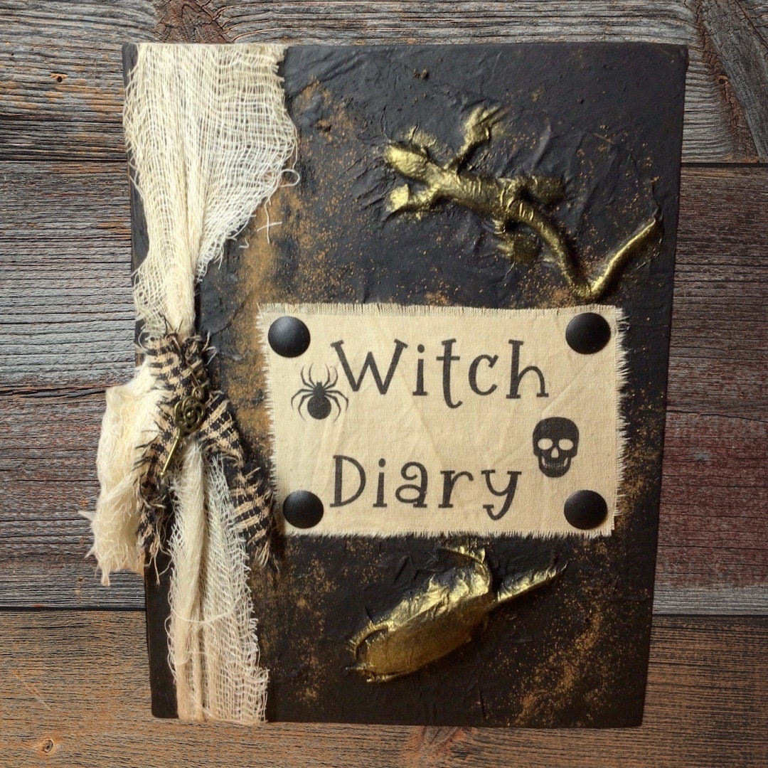 Prim Witch Diary Blank Journal - Halloween Decor- Spell Book - Shelf ...