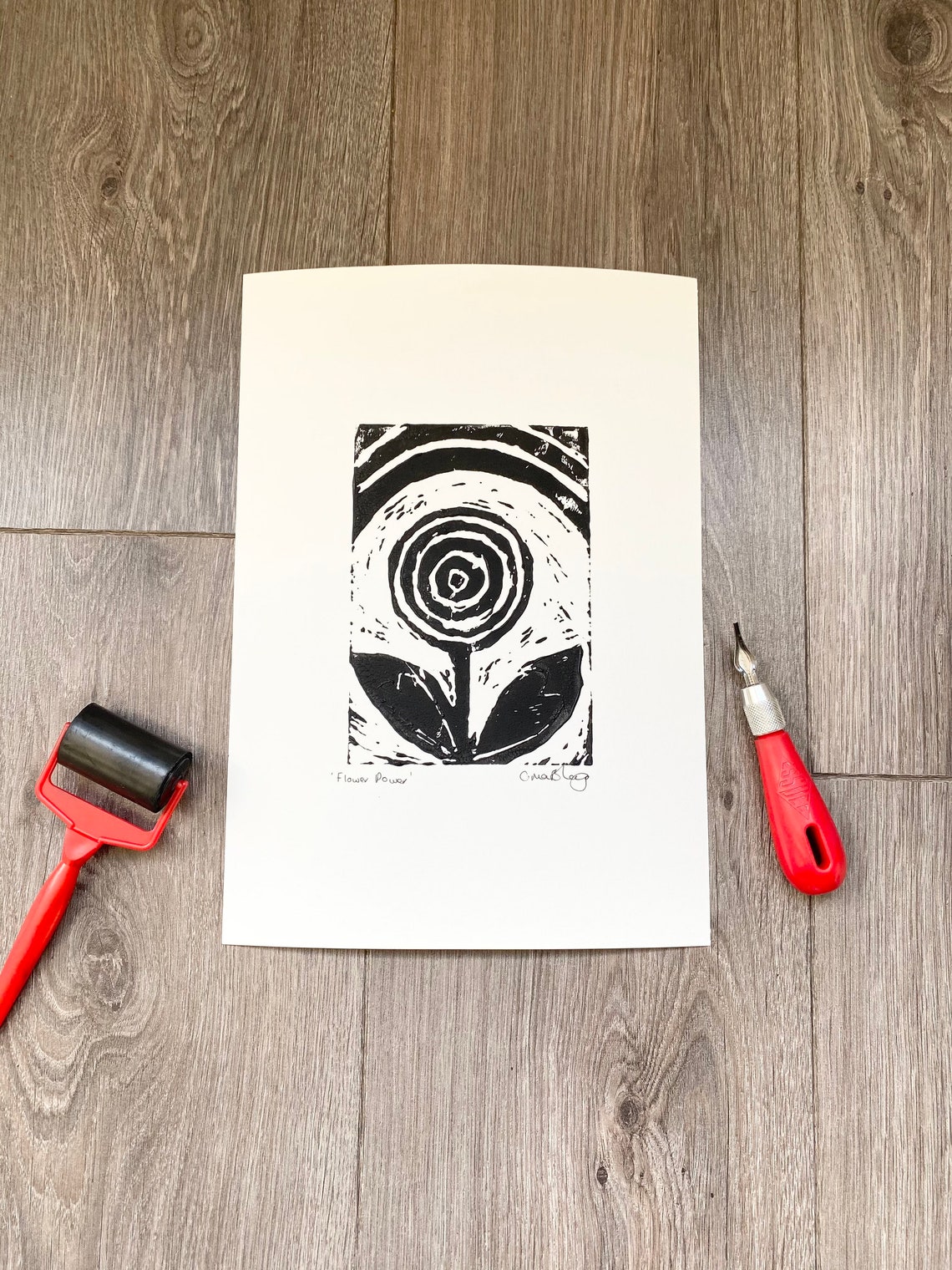 Lollipop Flower Power Linoprint. Original Handprinted Linocut - Etsy UK