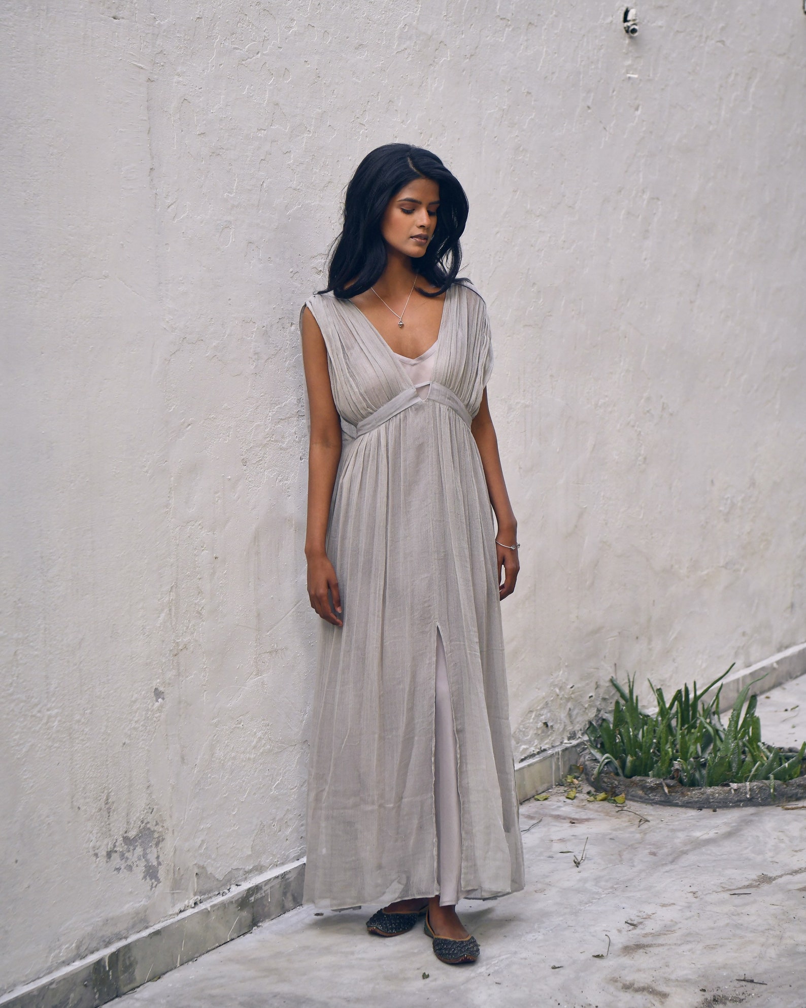 Jala Dress - MIST, Ash Grey Dress, Transparent Grecian Boho Chic Dress ...