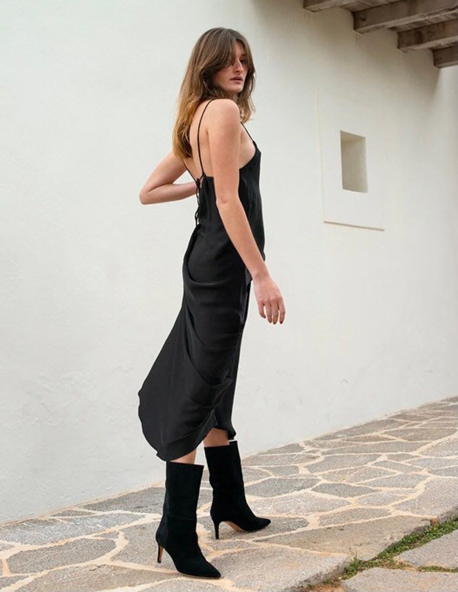 ROSE SLIP Dress-noirblack Boho Chic Slip Dress Vegan Rose - Etsy
