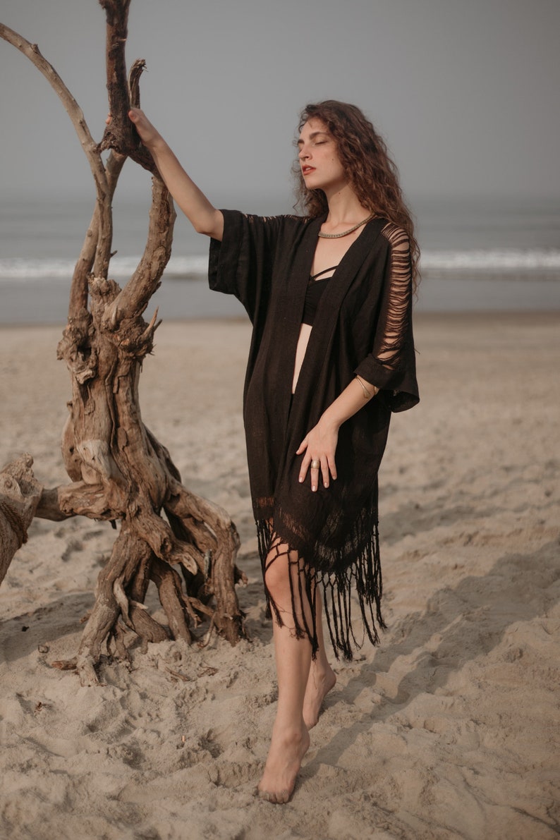 IMAKU CAPE Black Noir Boho Throw Over Jacket Monochrome Casual Chic ...