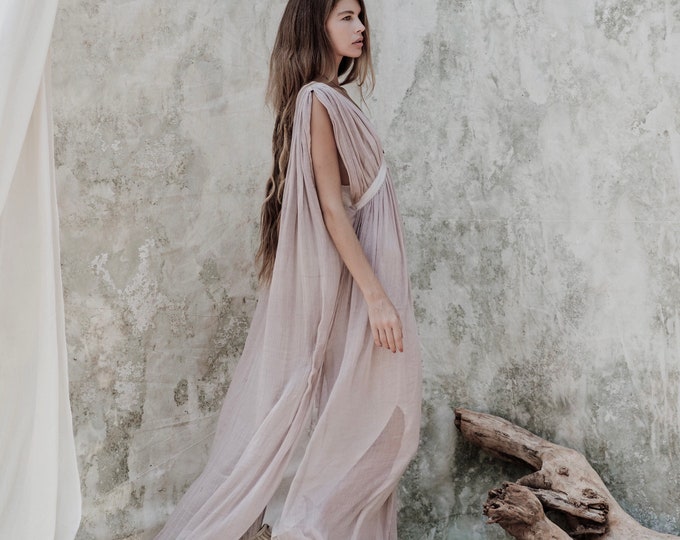 Jala Dress Mist, Soft Grey Silk Dress, Transparent Grecian Boho Chic ...