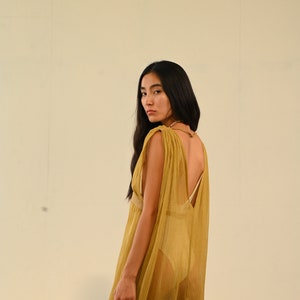 JALA DRESS Dark Gold, Transparent Organic Cotton Gauze Dress, Luxury ...