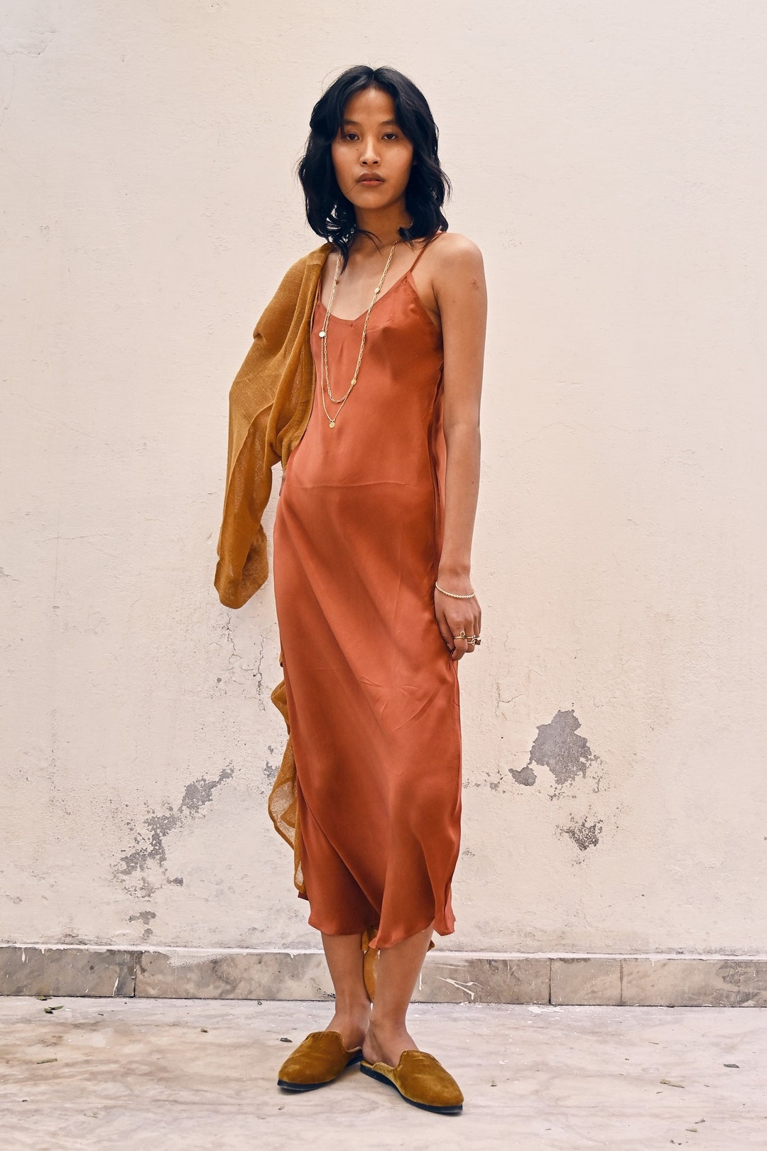 ROSE SLIP DRESS - Terracota - Long Slip Dress ⋄ Robe Boheme Chic - Silk ...