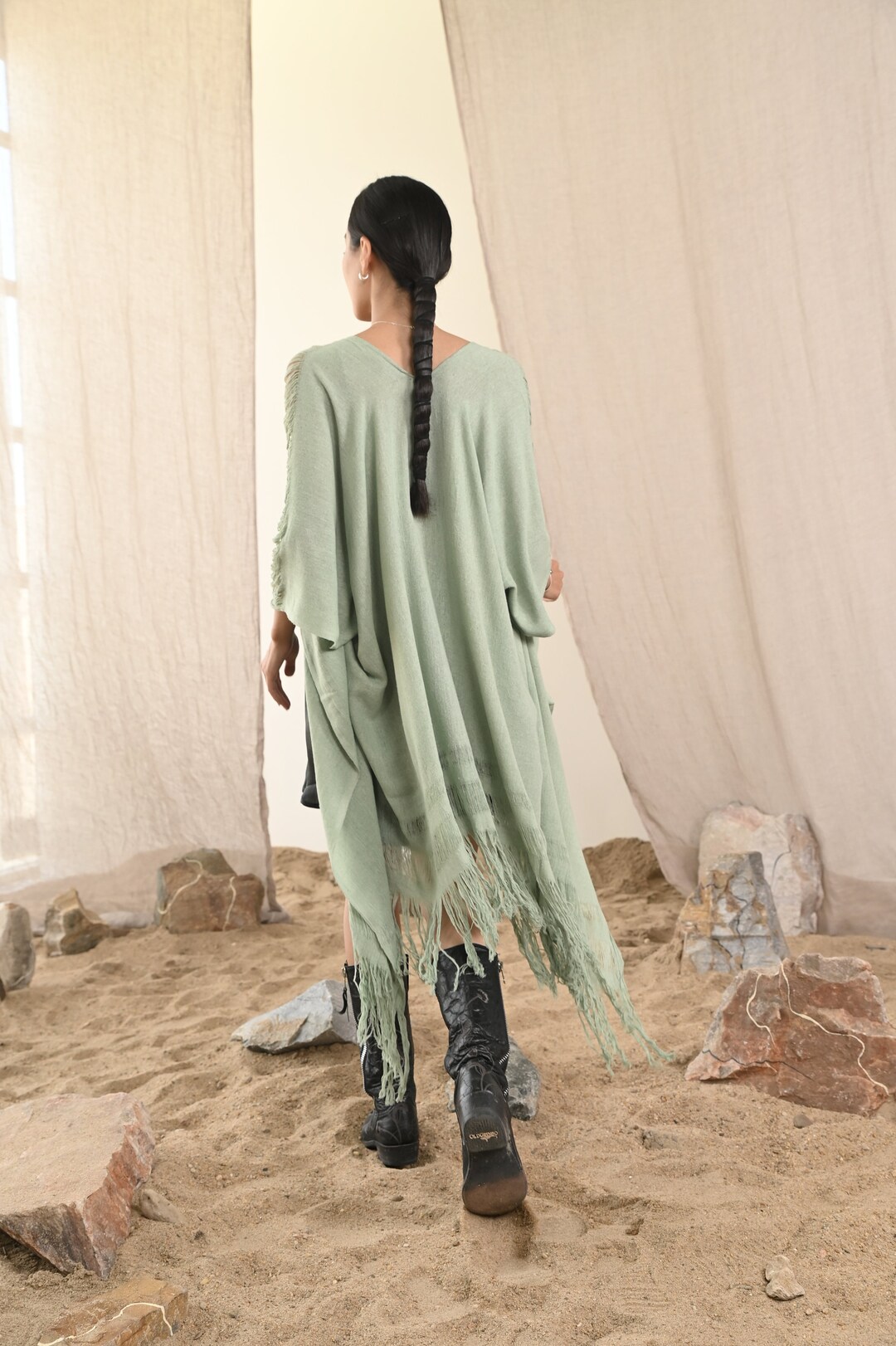 Ace of Wind Cape - Aqua, Hand Loomed Natural Throw Over, Rawsilk ...