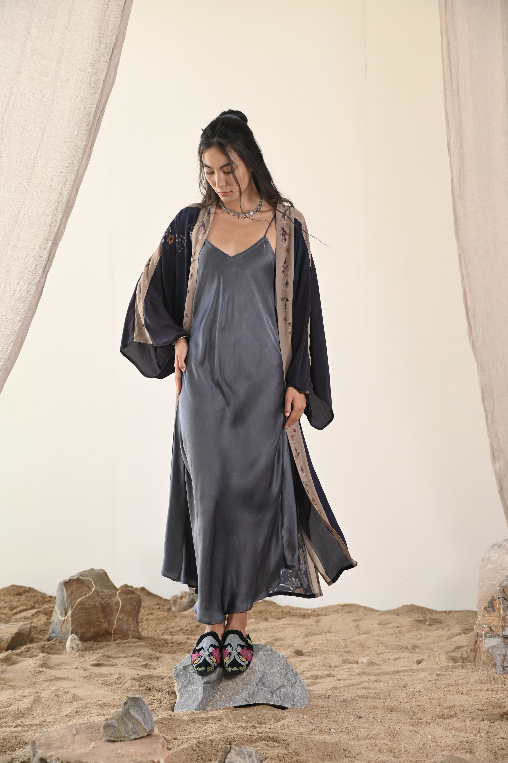 ROSE SLIP DRESS - Indigo - Long Slip Dress ⋄ Robe Boheme Chic - Silk ...