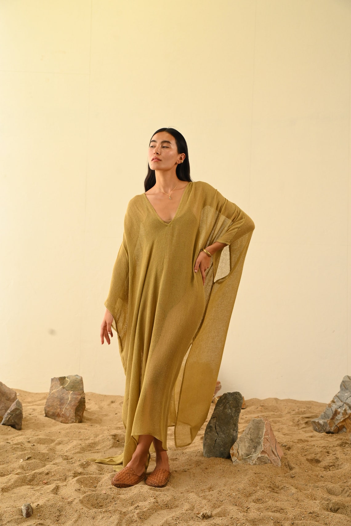 JARA KAFTAN - Dark Gold - Boho Silk Kaftan⋄ Cocktail Dress⋄ Elegant ...