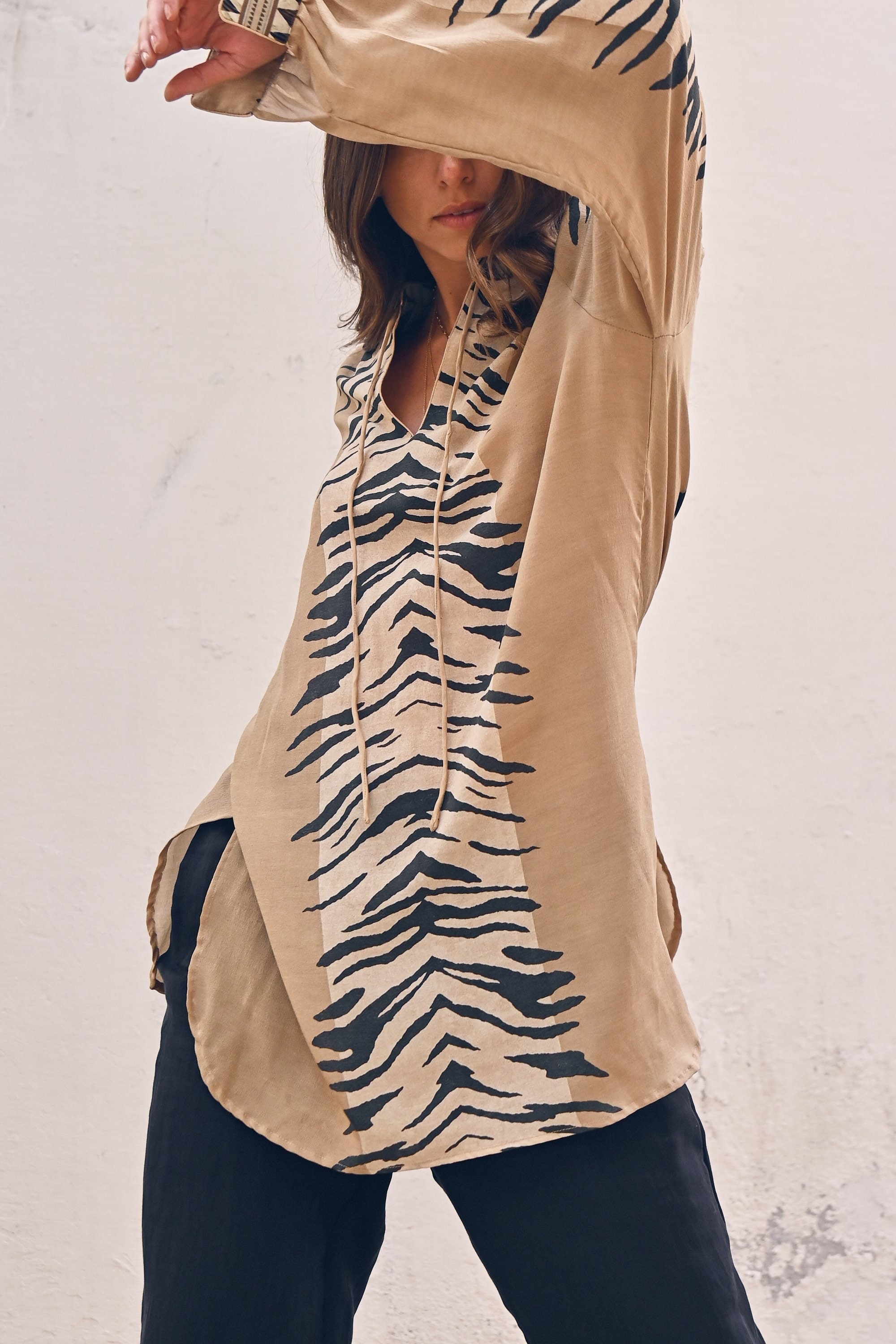 ELLA TUNIC Zebra Long Sleeve Animal Print Silk Mini Dress - Etsy