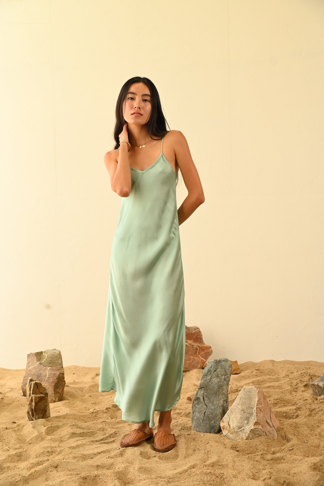 ROSE SLIP DRESS - Aquamarine - Long Slip Dress ⋄ Robe Boheme Chic ...