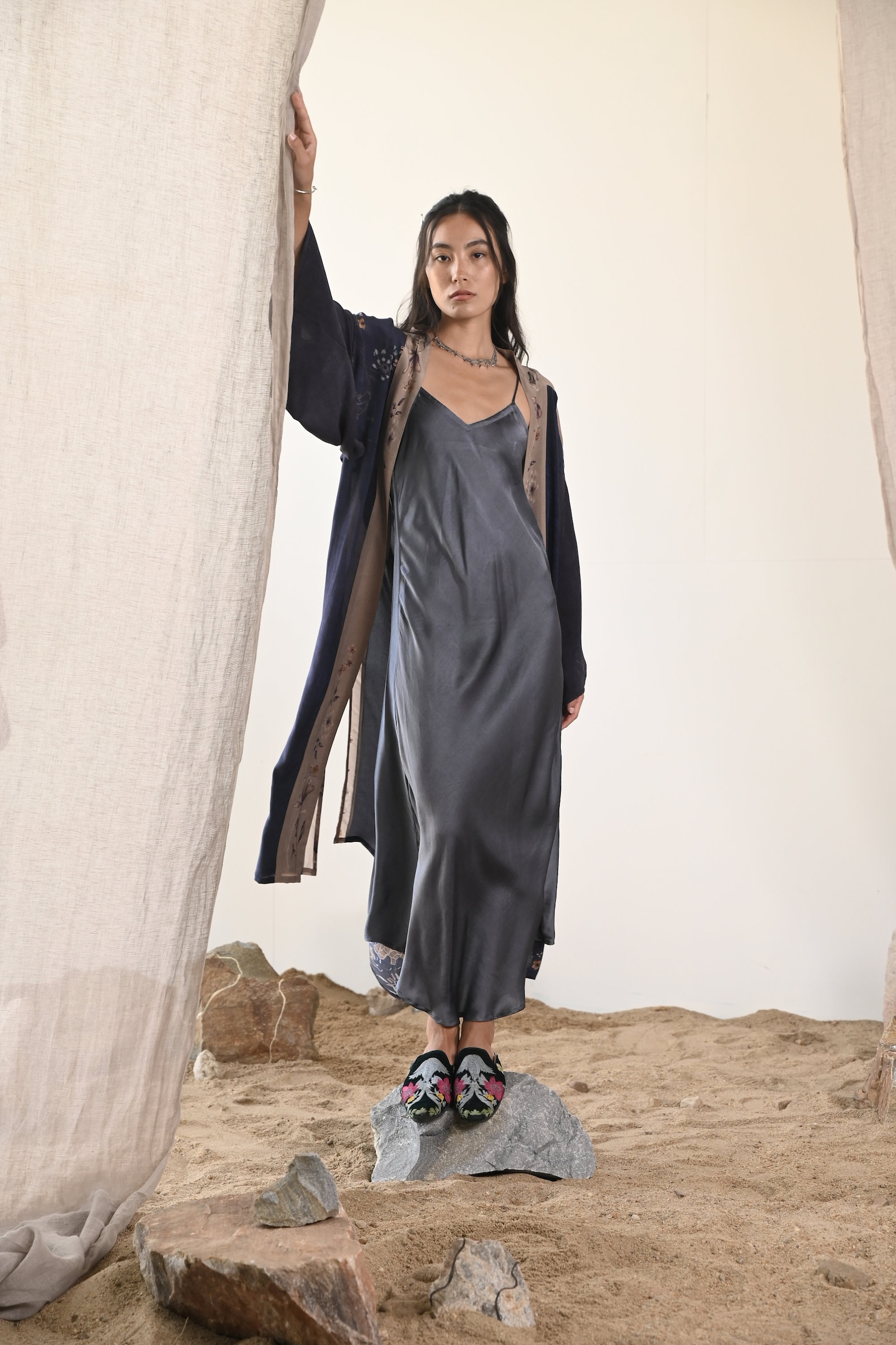 ROSE SLIP DRESS - Indigo - Long Slip Dress ⋄ Robe Boheme Chic - Silk ...
