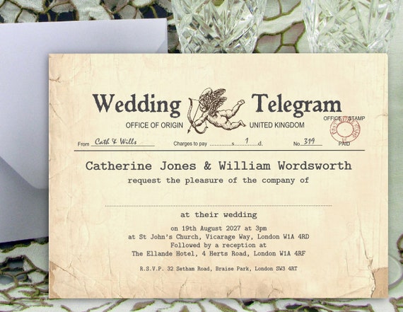 Wedding Invitation Telegram Wedding Invitation Personalised Destination ...