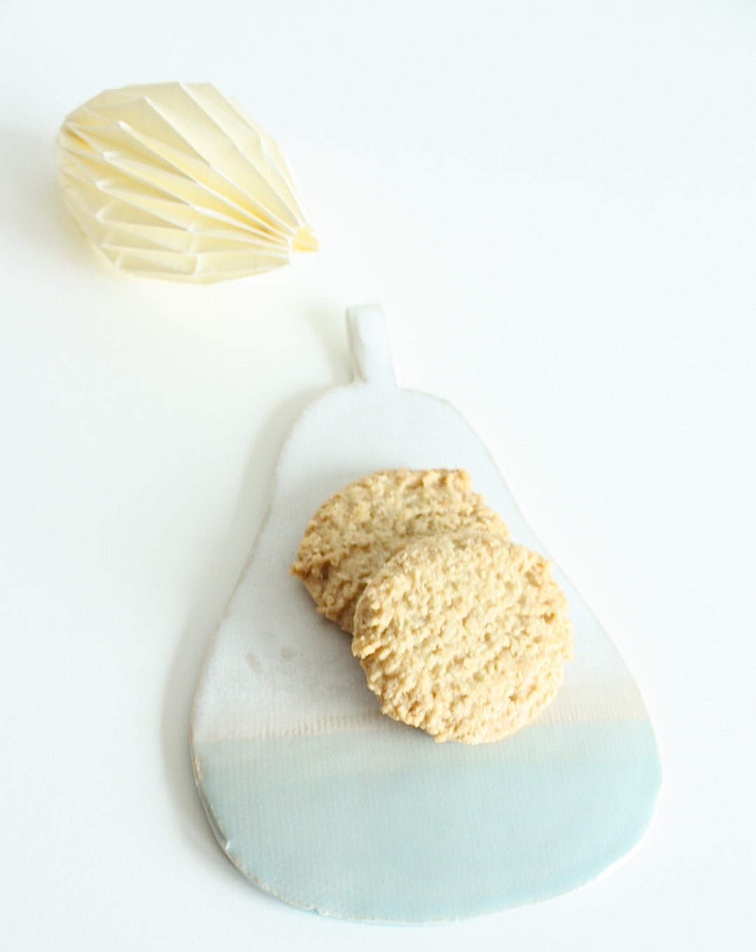 Pear Shape Ceramic Plate, Off-white & Turquoise - Etsy