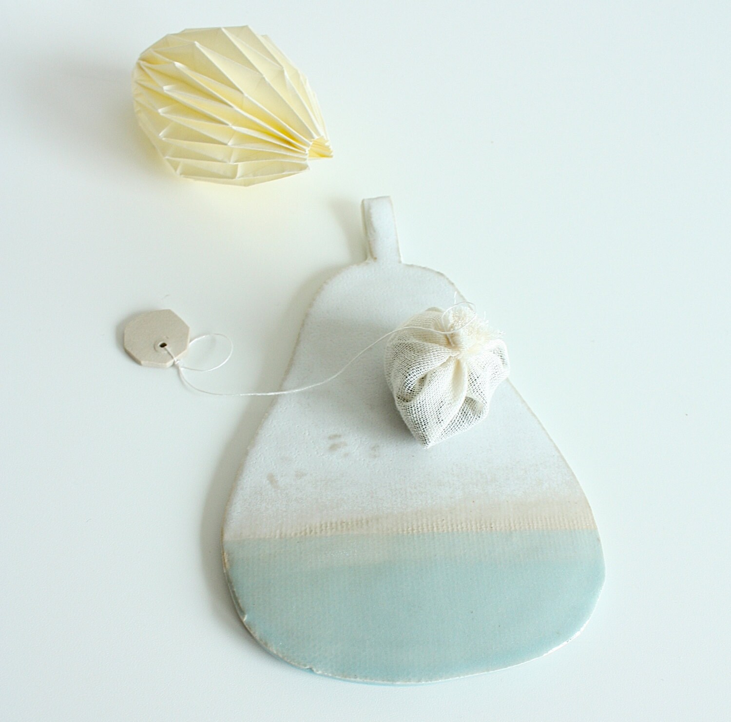 Pear Shape Ceramic Plate, Off-white & Turquoise - Etsy