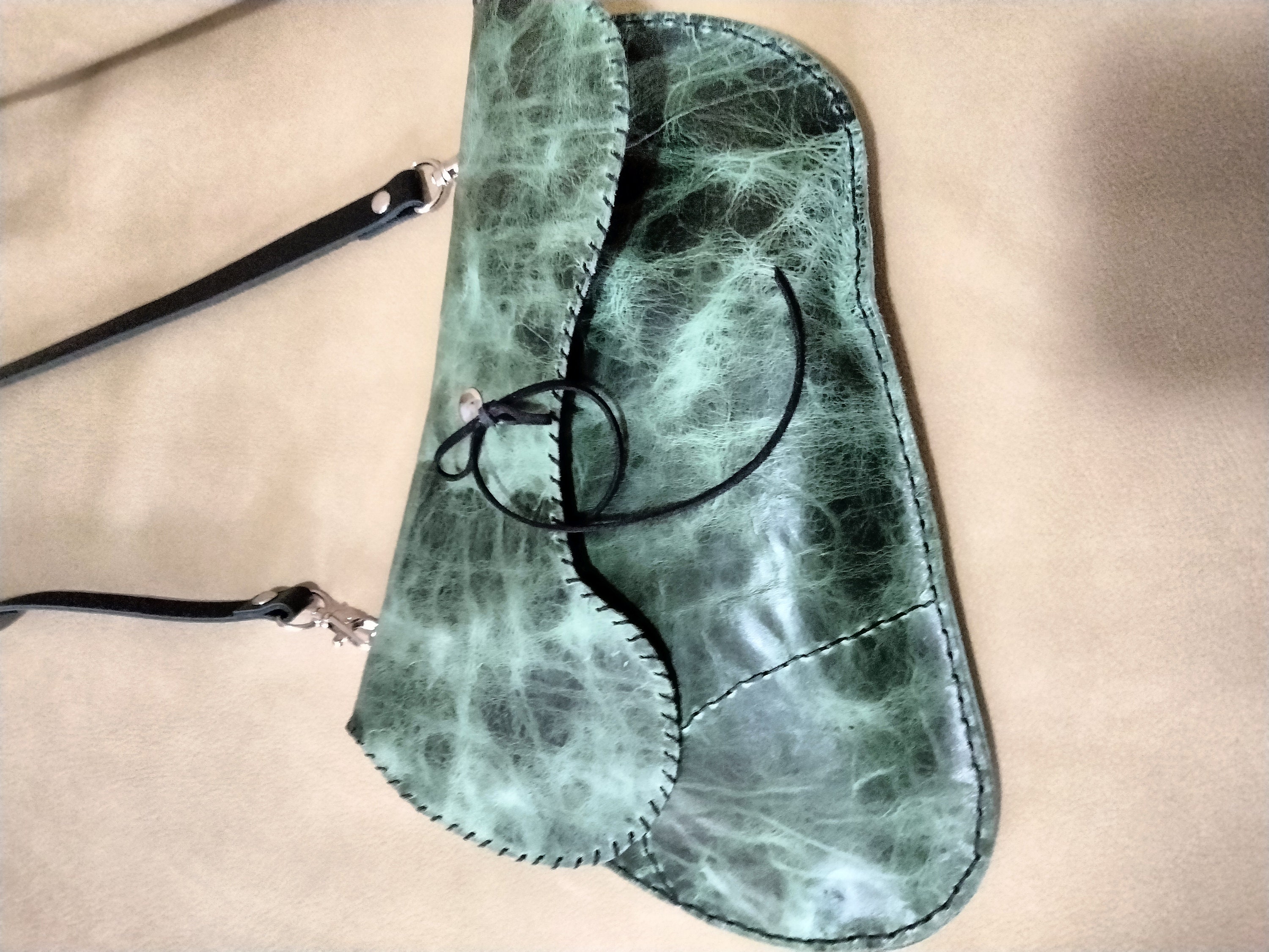Green Crossbody/shoulder Leather Kidney Shaped Bag. Hand Crafted, Hand ...