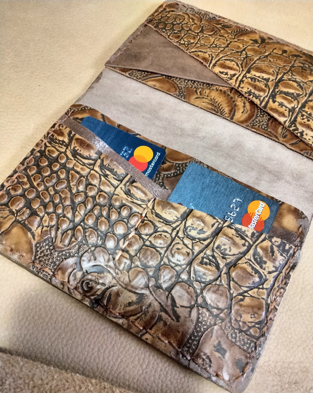 Western Brown Leather Passport Wallet With Gator and Floral Pattern ...