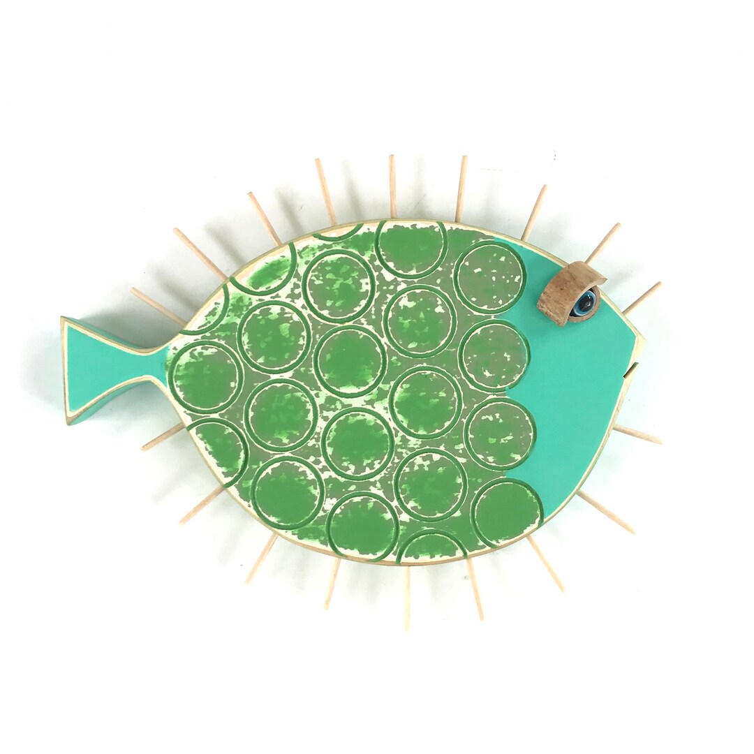Wooden Pufferfish 8.5” Fish Wall Art, Fish Sculpture, Nursery Wall Art ...