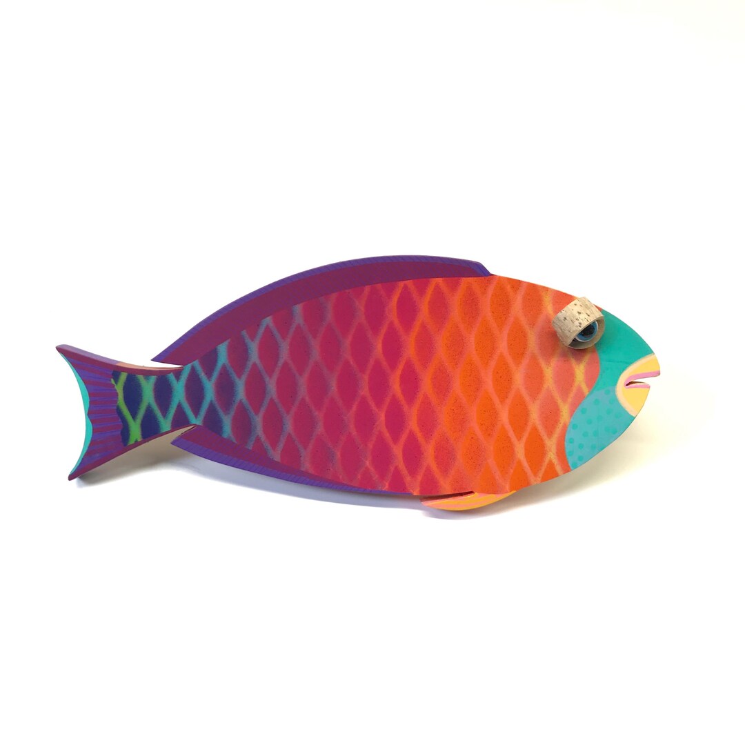 10 Rainbow Parrot Fish Wall Art, Tropical Fish Wall Hanging, Painted ...