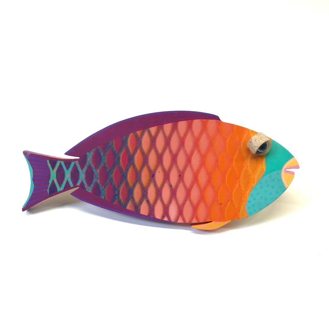 10 Rainbow Parrot Fish Wall Art, Tropical Fish Wall Hanging, Painted ...